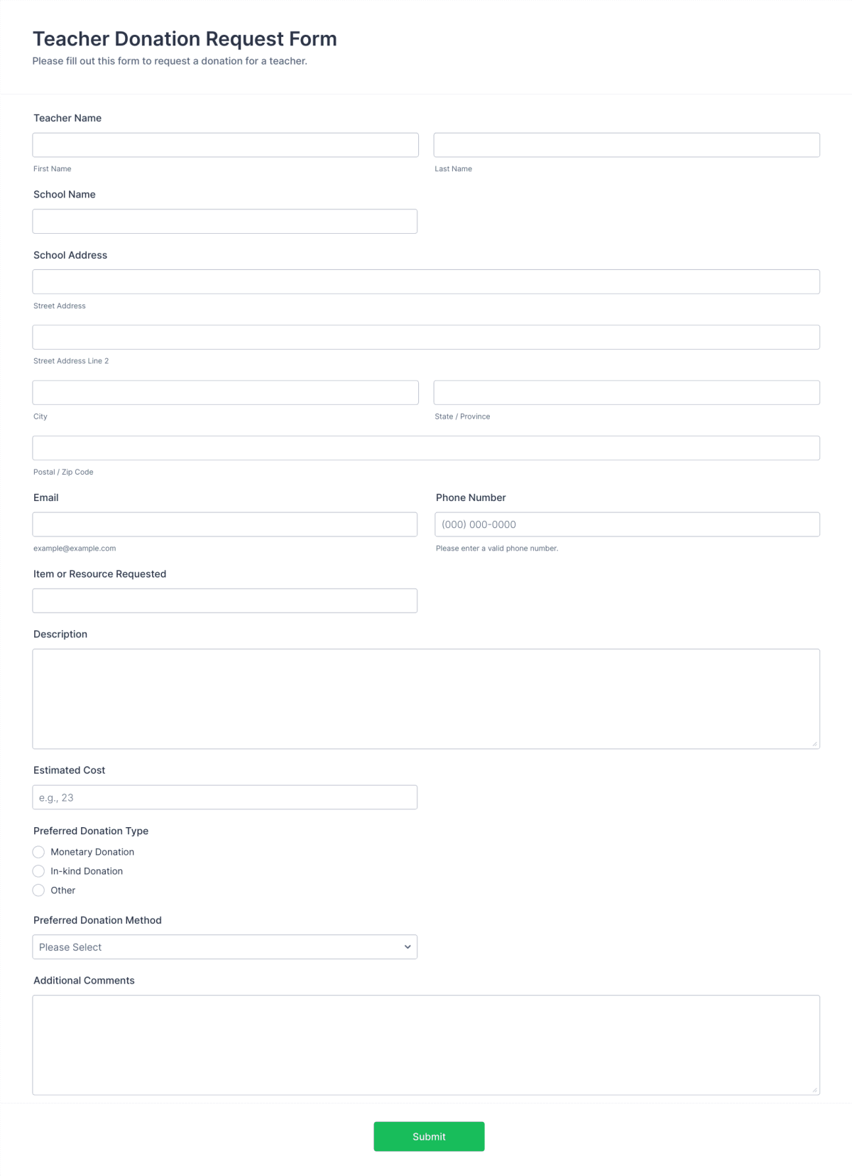 Teacher Donation Request Form Template | Jotform