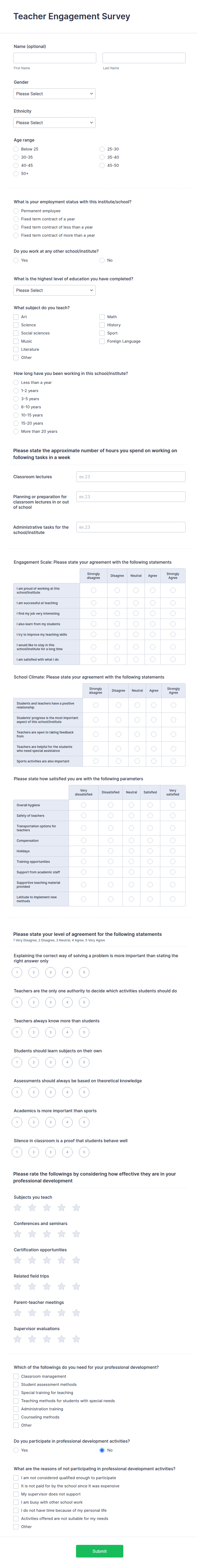 Teacher Engagement Survey Form Template | Jotform