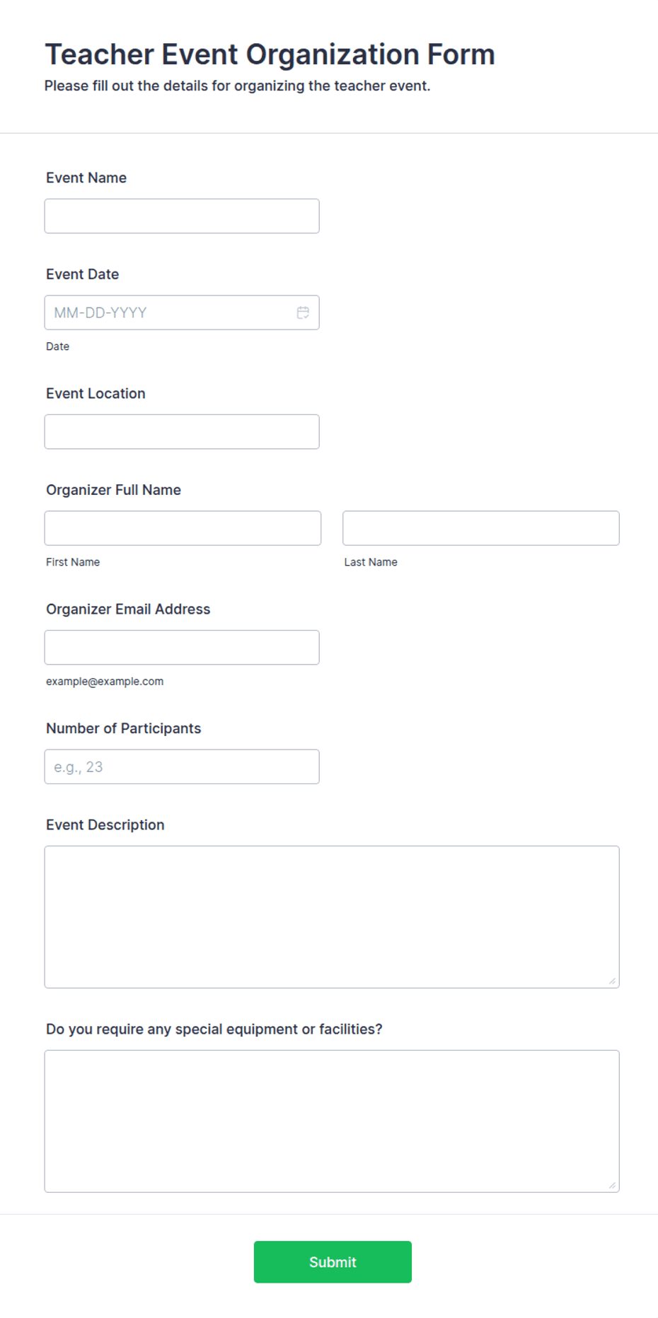 Teacher Event Organization Form Template | Jotform
