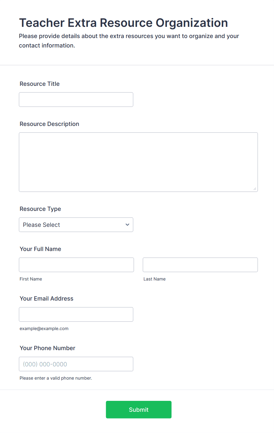Teacher Extra Resource Organization Form Template | Jotform