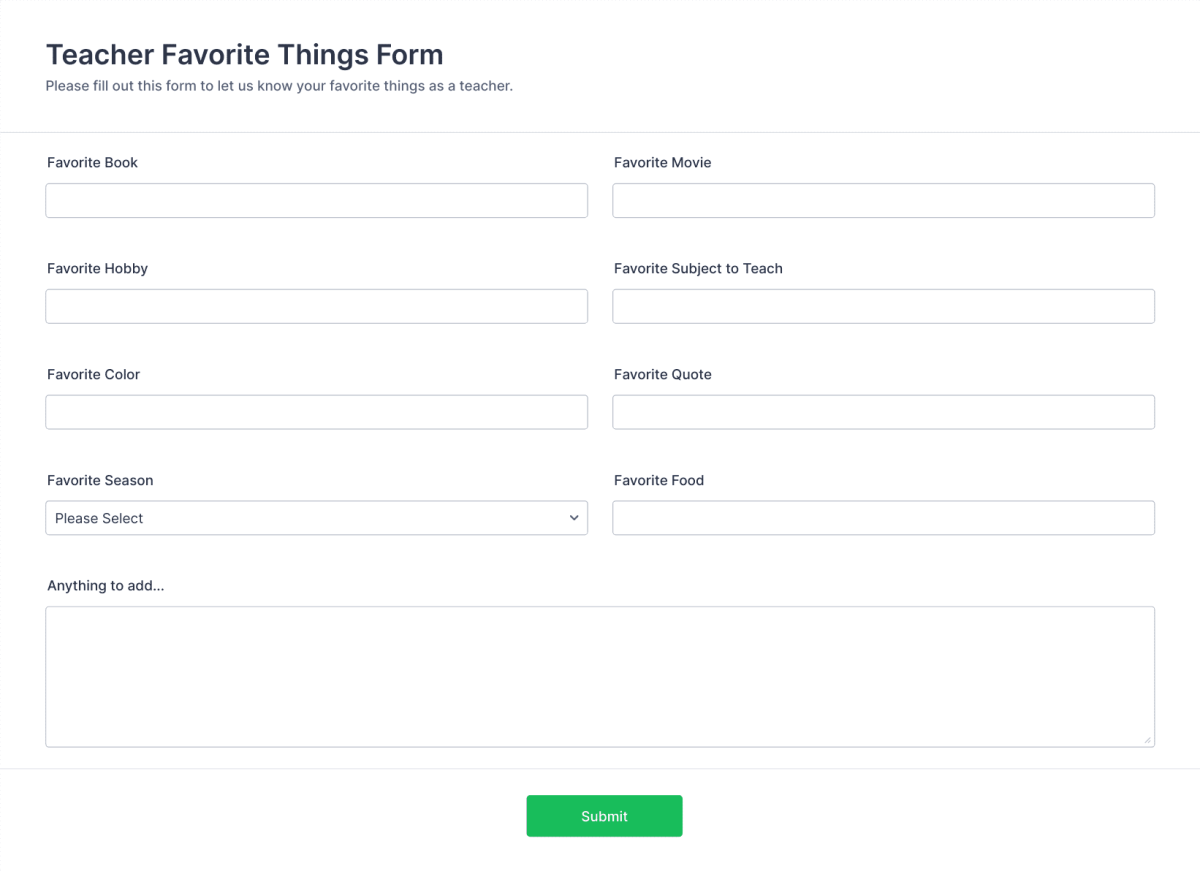 Teacher Favorite Things Form Template | Jotform