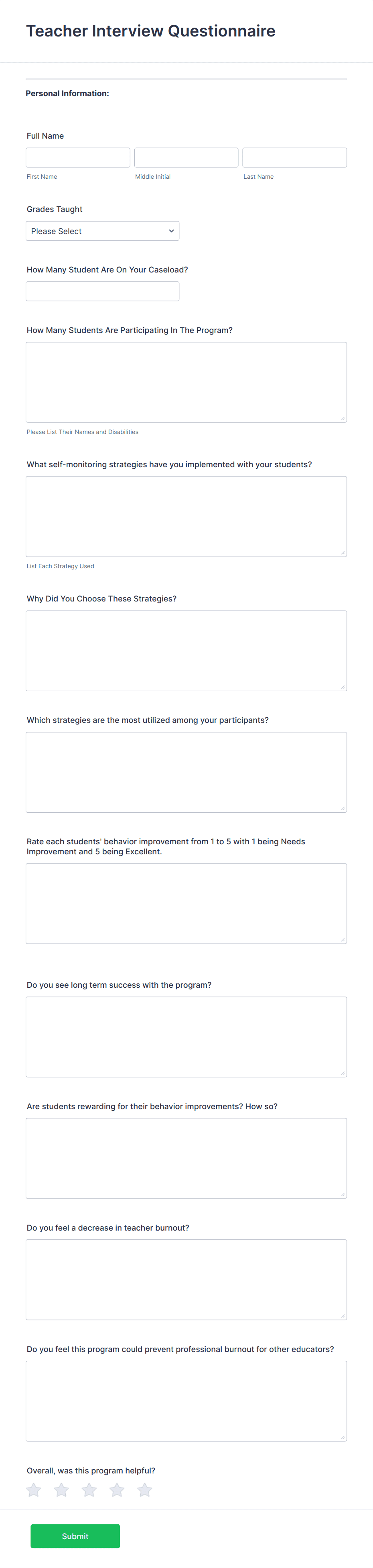 Teacher Interview Questionnaire Form Template | Jotform