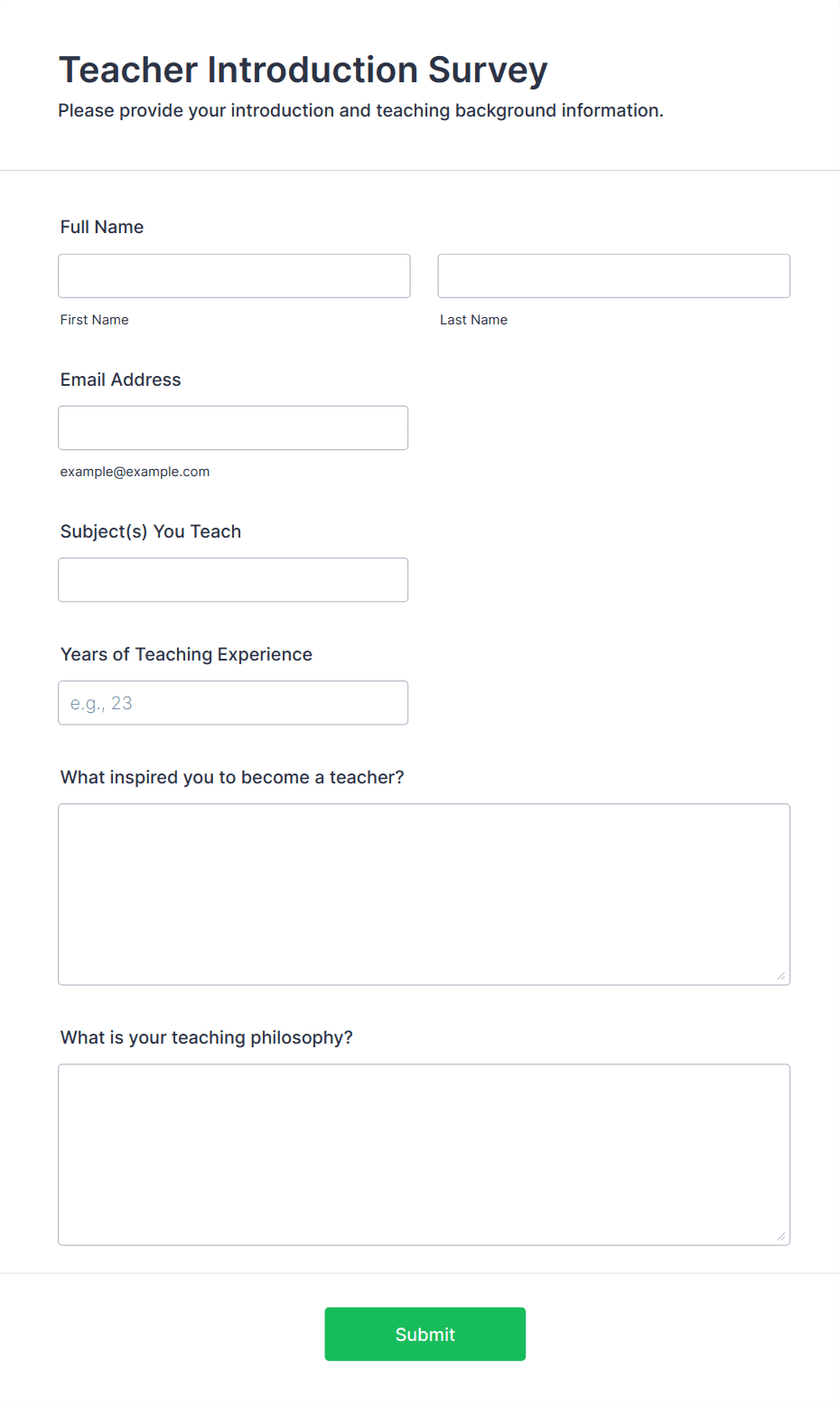 Teacher Introduction Survey Form Template | Jotform