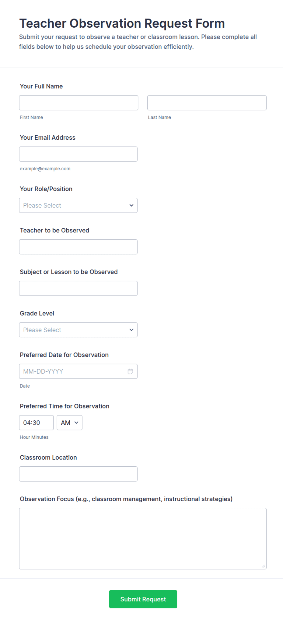 Teacher Observation Request Form Template | Jotform
