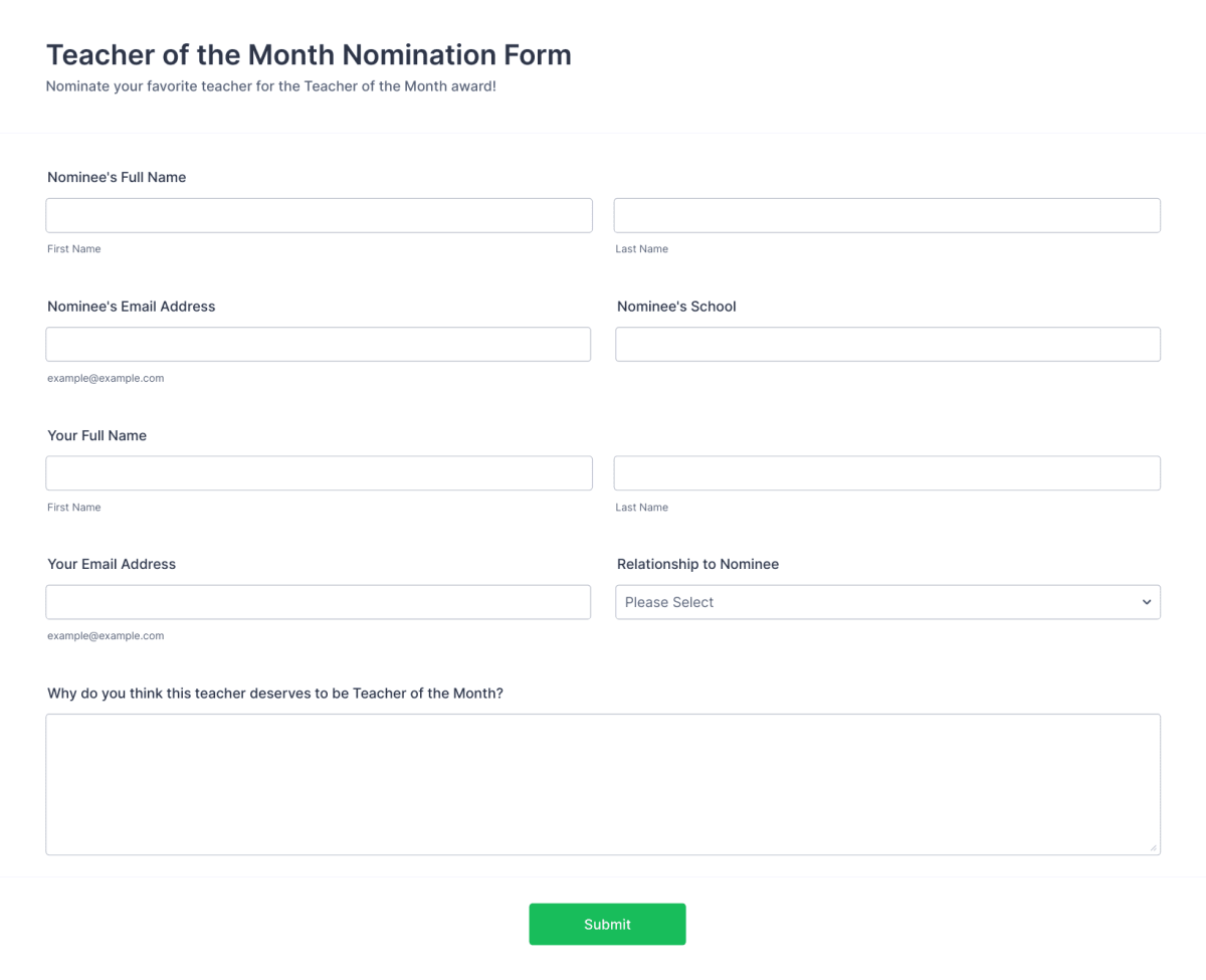 Teacher of the Month Nomination Form Template | Jotform