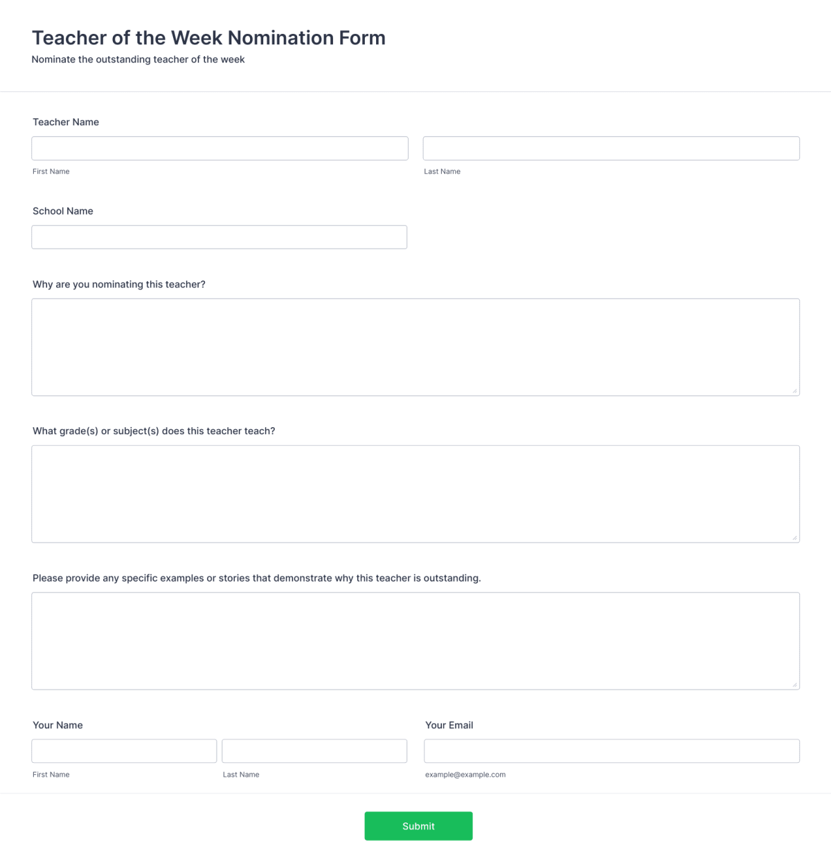 Teacher of the Week Nomination Form Template | Jotform