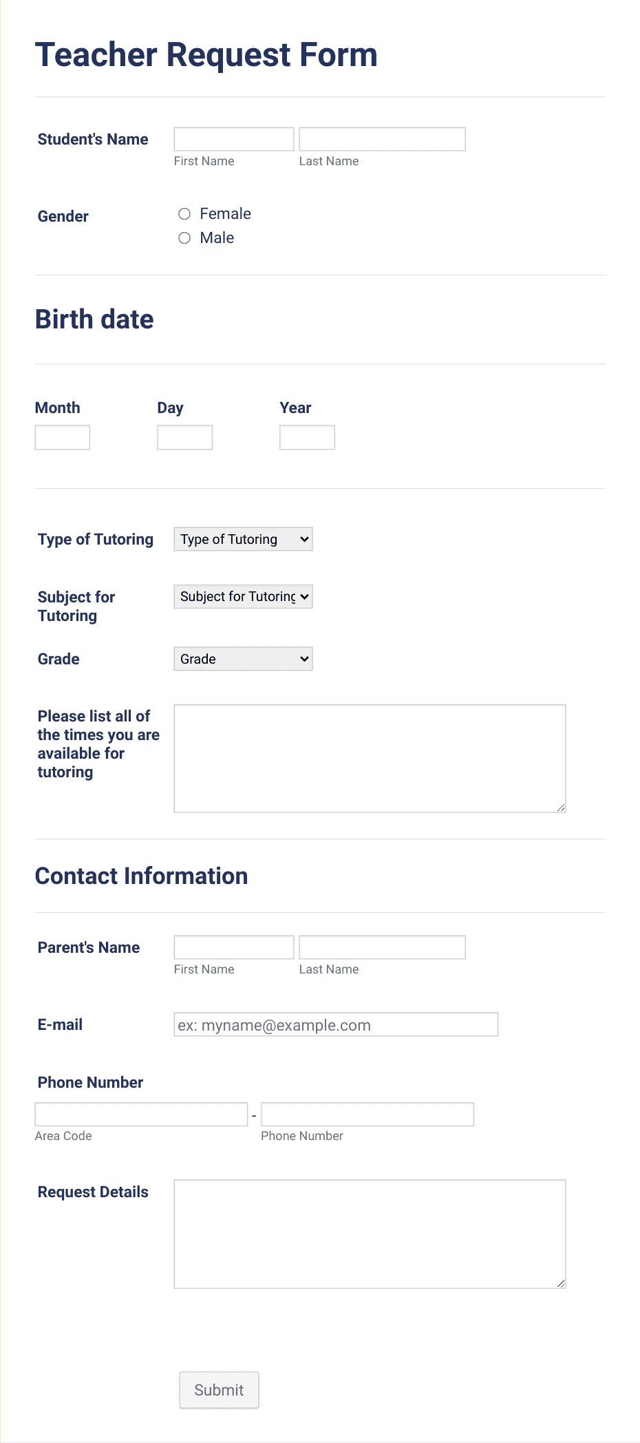 Teacher Request Form Template | Jotform