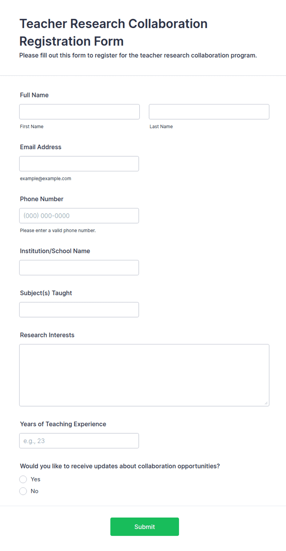 Teacher Research Collaboration Registration Form Template | Jotform