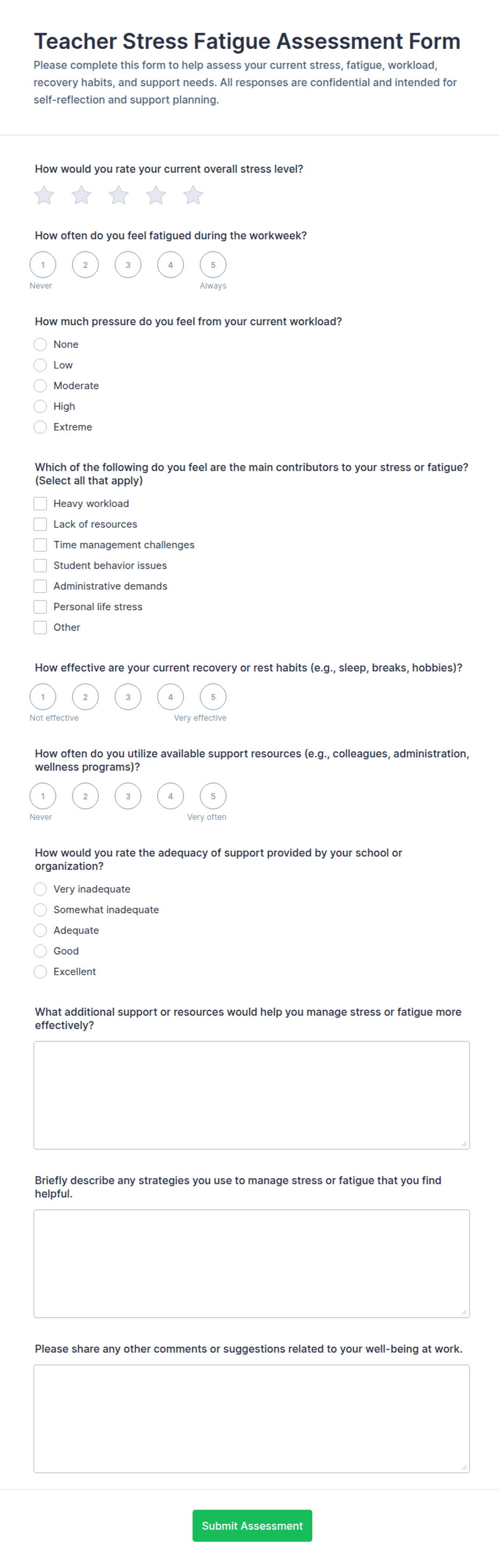 Teacher Stress Fatigue Assessment Form Template | Jotform