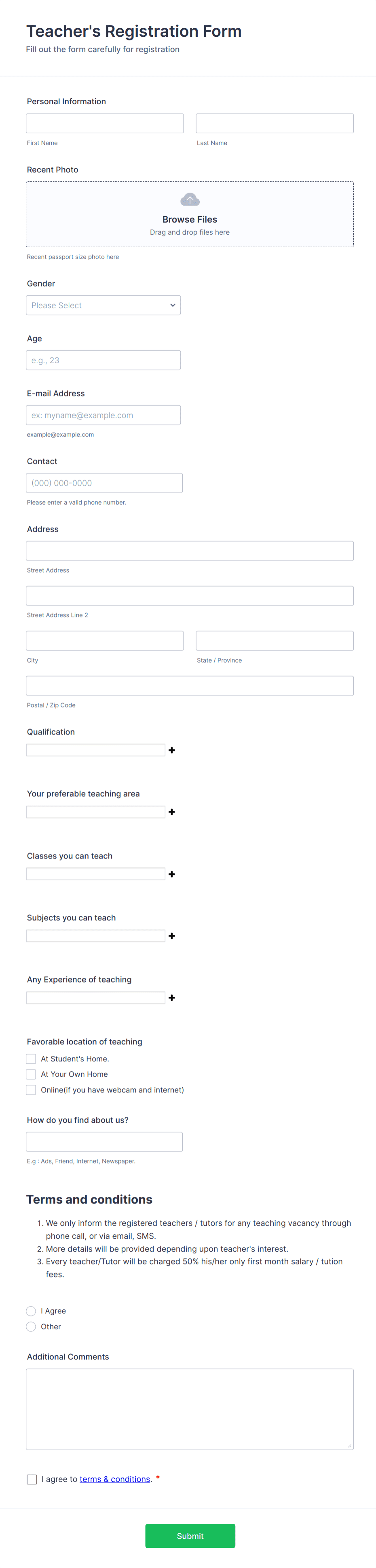 Teacher's Registration Form Template | Jotform