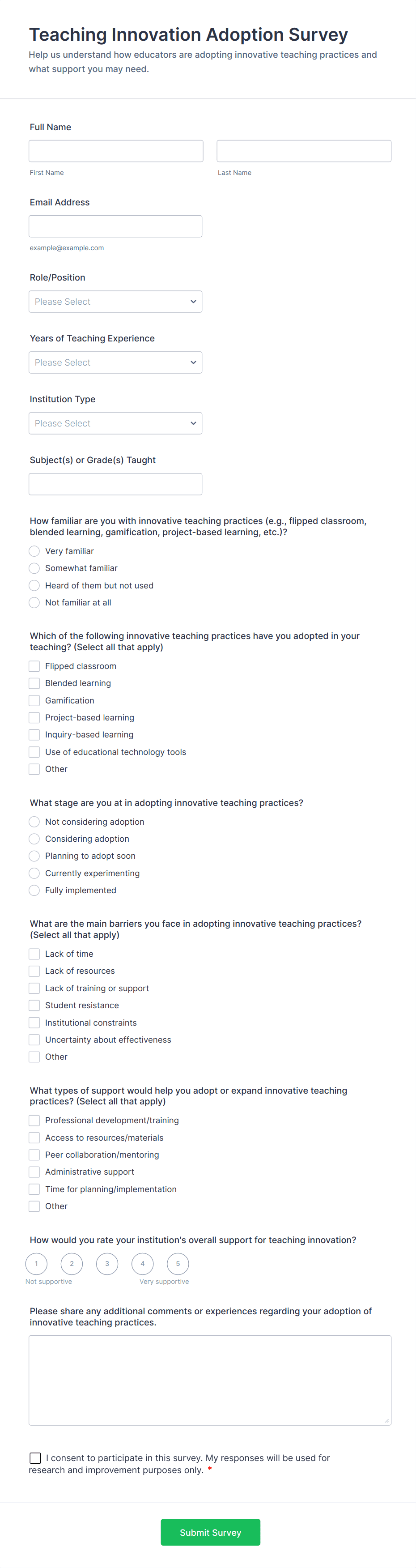 Teaching Innovation Adoption Survey Form Template | Jotform