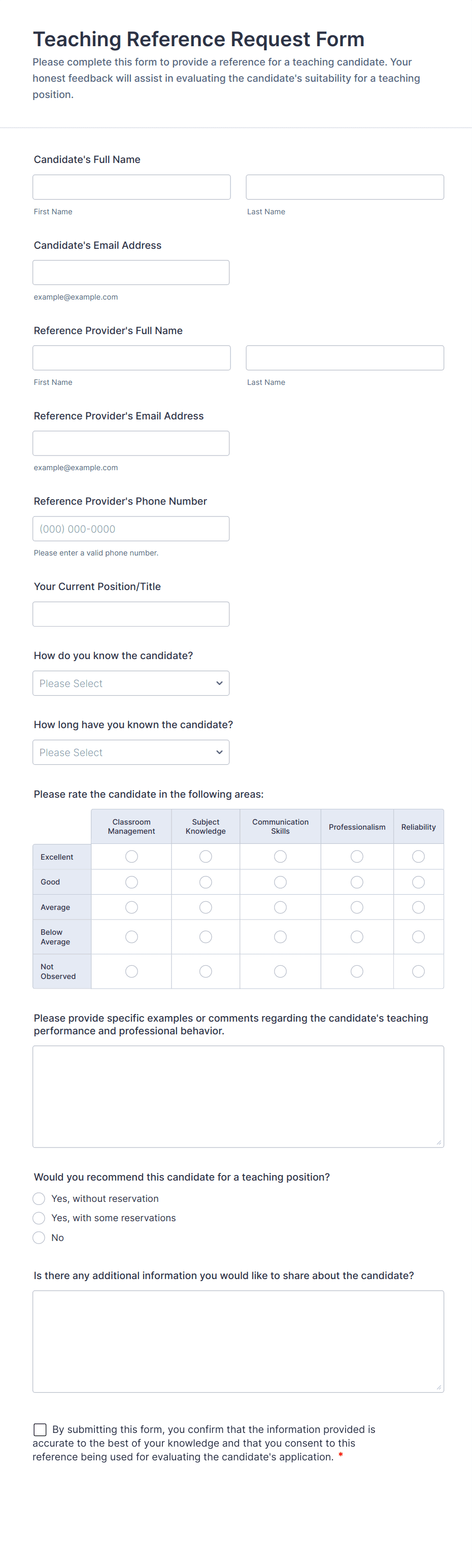 Teaching Reference Request Form Template | Jotform