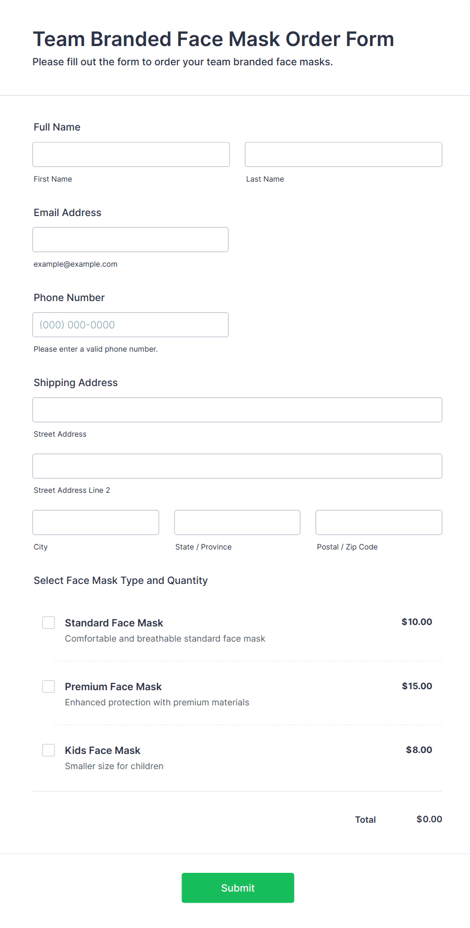 Team Branded Face Mask Order Form Template | Jotform