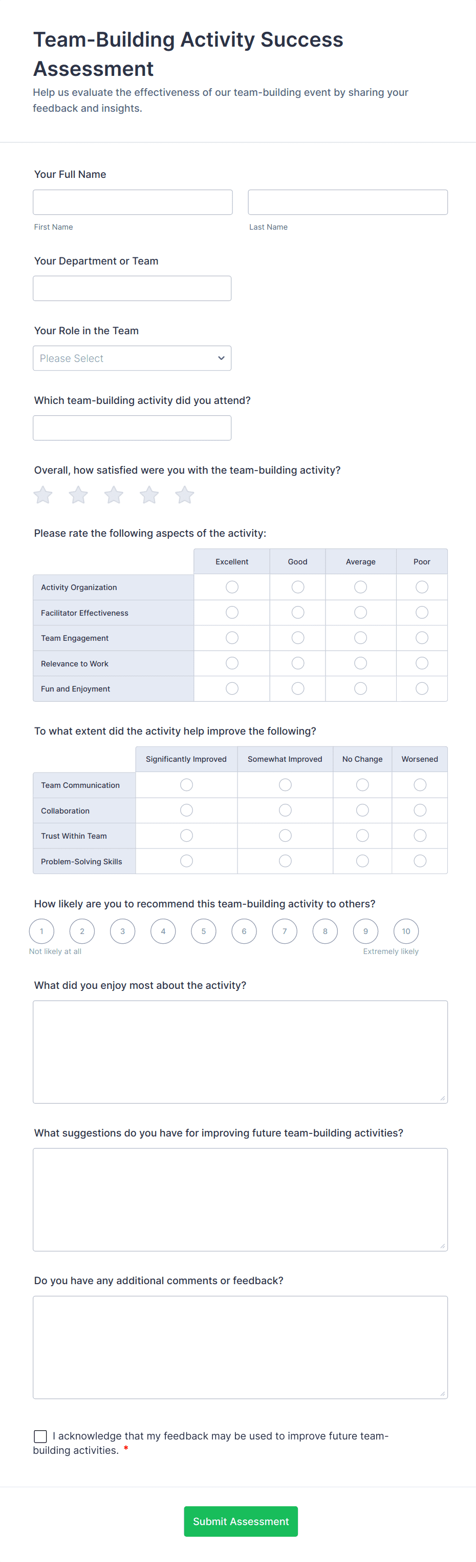 Team-Building Activity Success Assessment Form Template | Jotform
