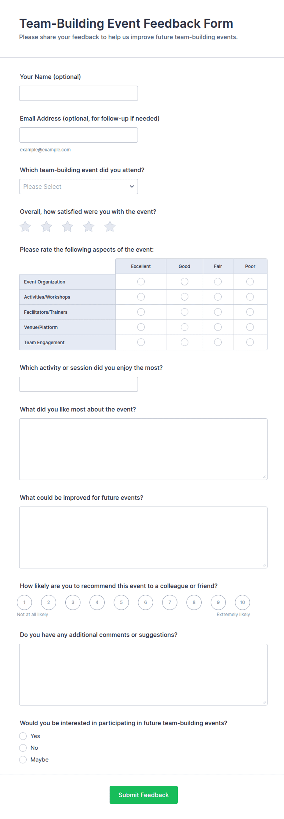 Team-Building Event Feedback Form Template | Jotform