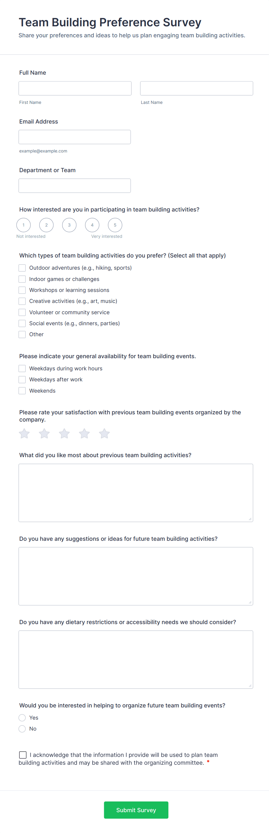 Team Building Preference Survey Form Template | Jotform