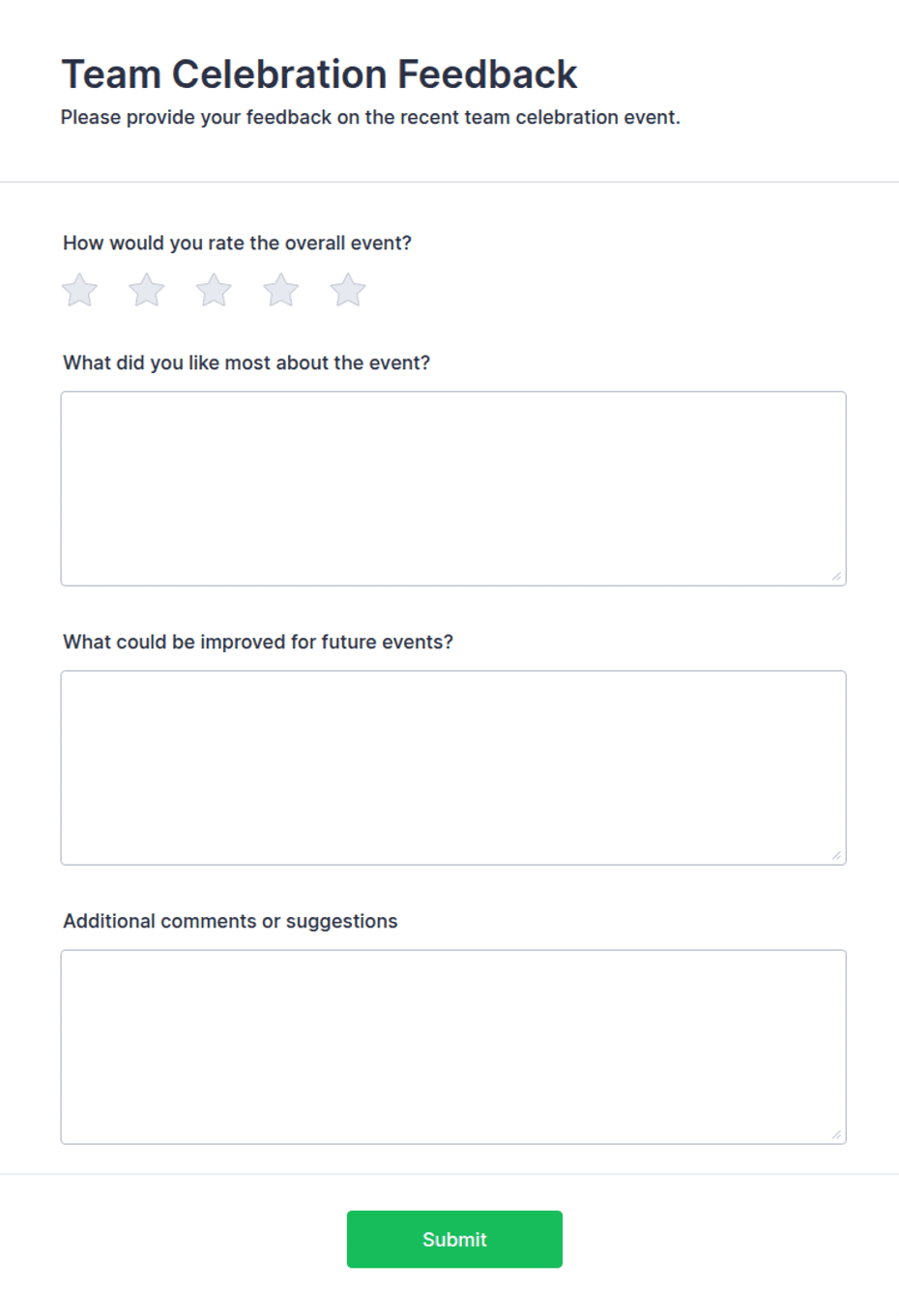Team Celebration Feedback Form Template | Jotform