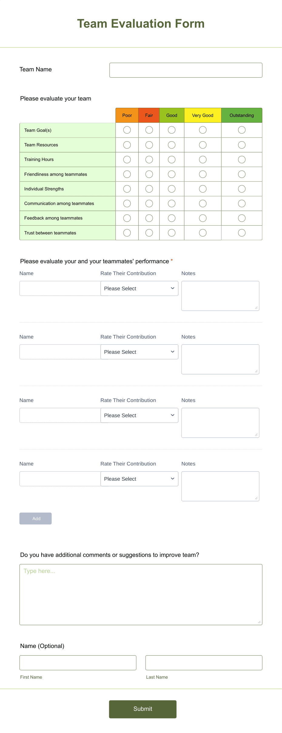 Team Evaluation Form Template | Jotform