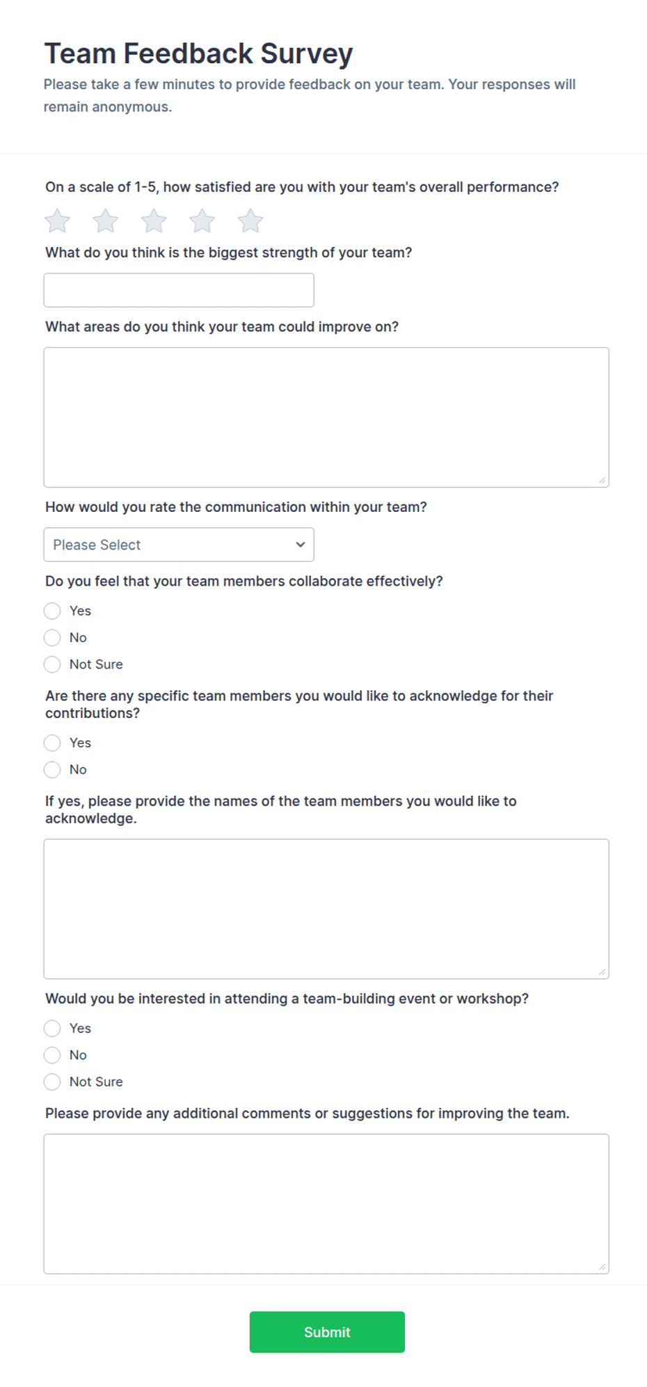 Team Feedback Survey Form Template | Jotform