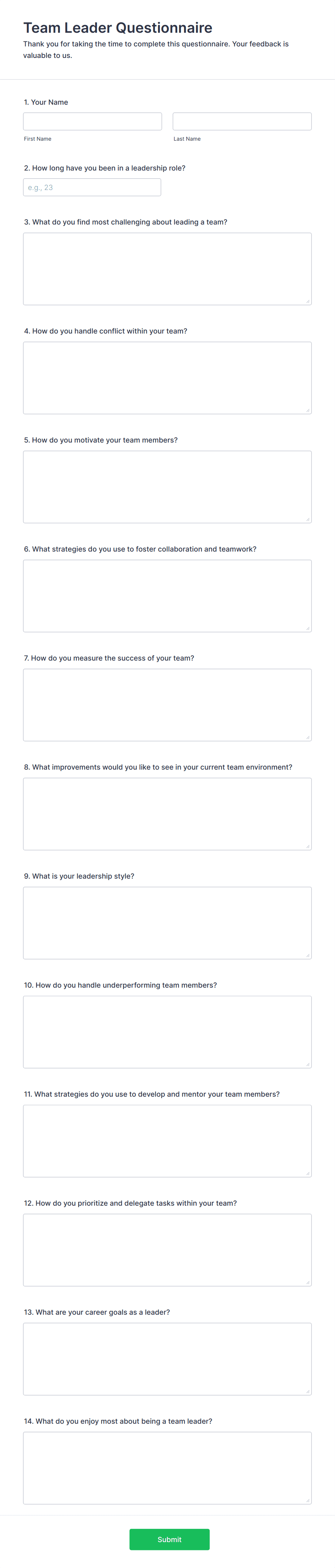 Team Leader Questionnaire Form Template | Jotform