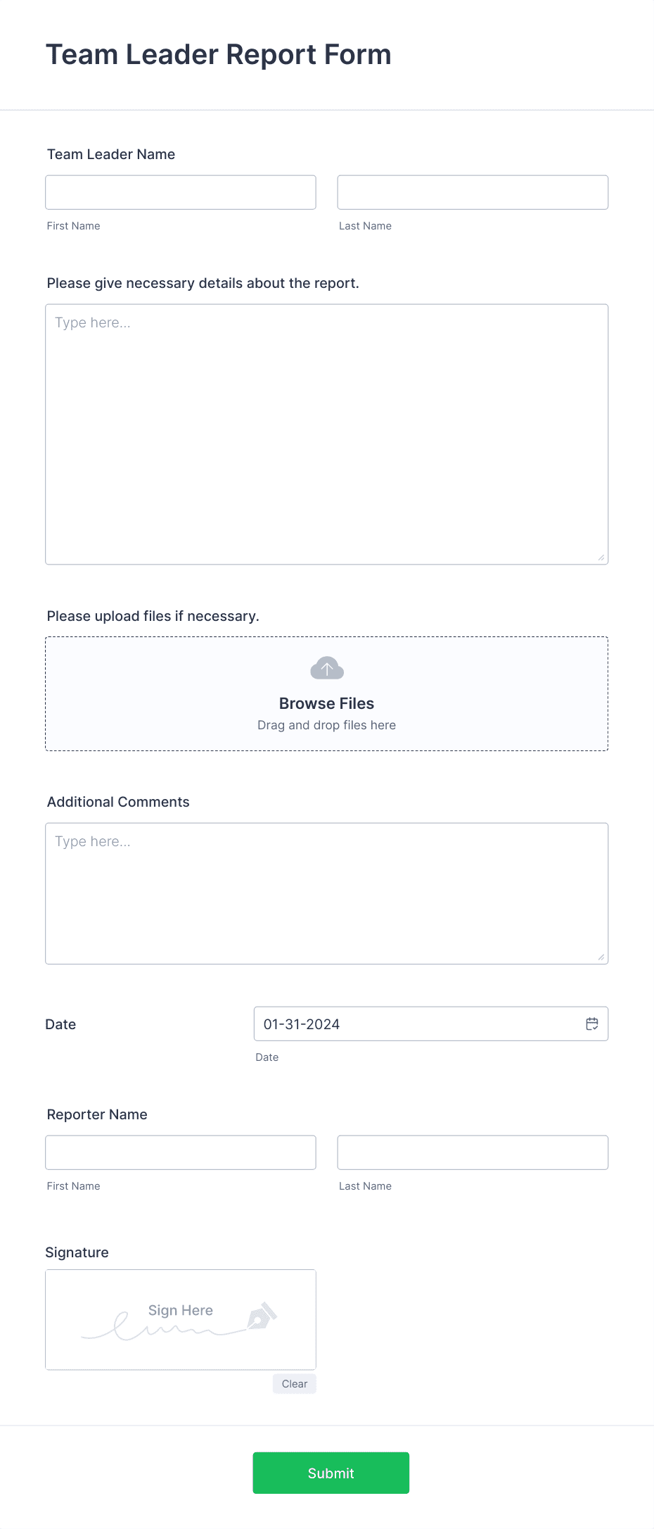 Team Leader Report Form Template | Jotform