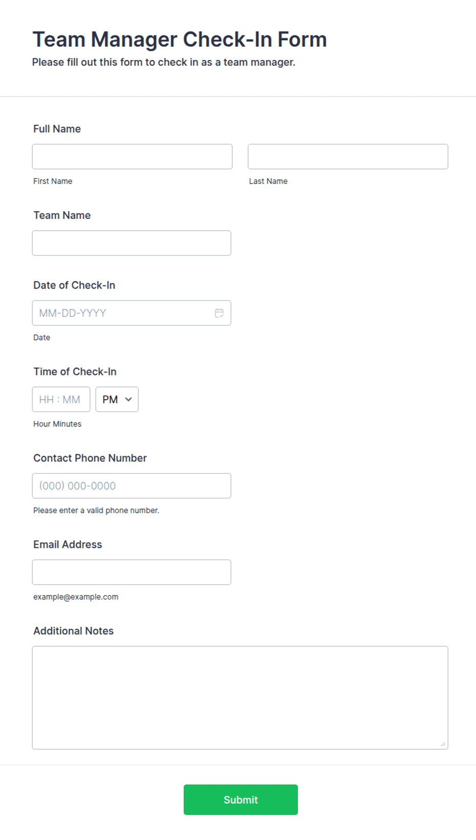 Team Manager Check-In Form Template | Jotform