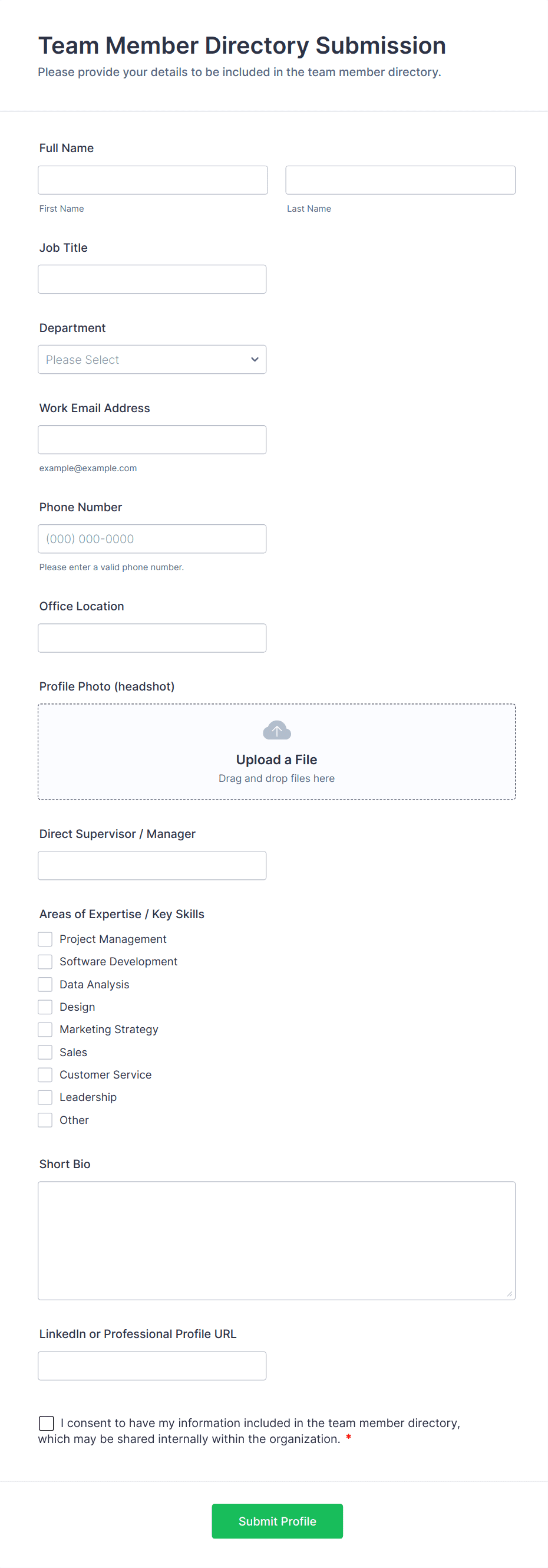Team Member Directory Submission Form Template | Jotform