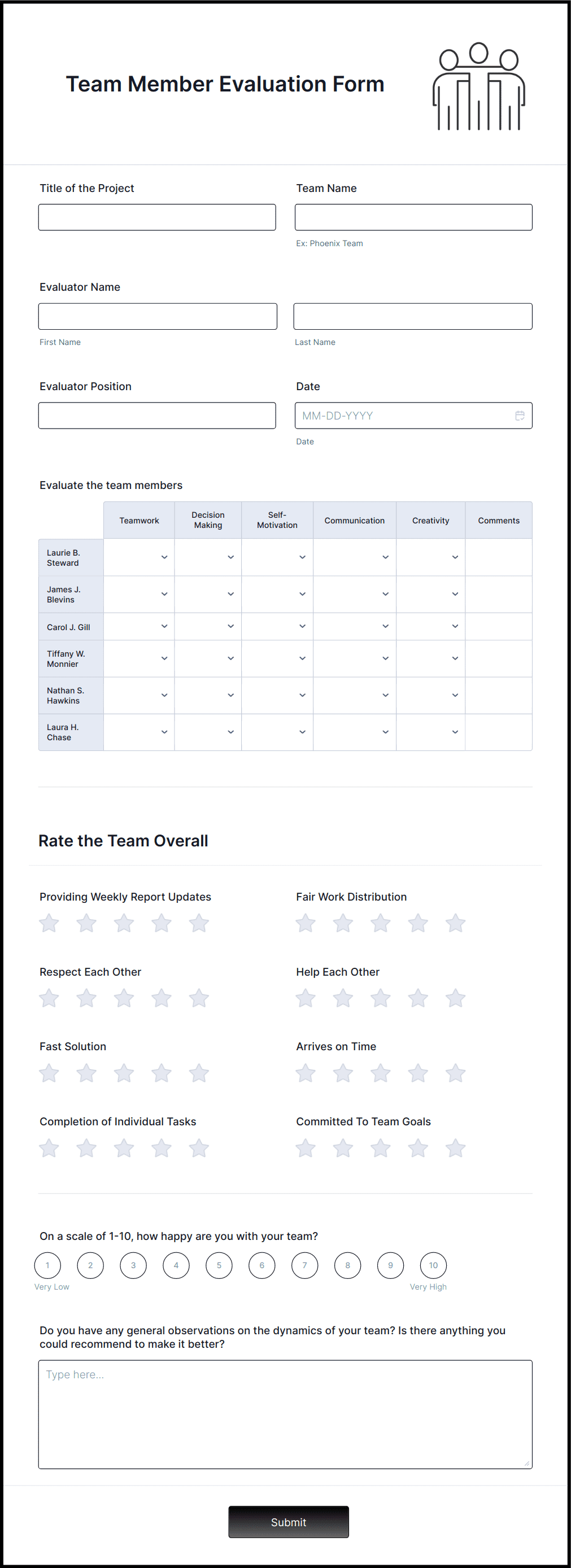Team Member Evaluation Form Template | Jotform