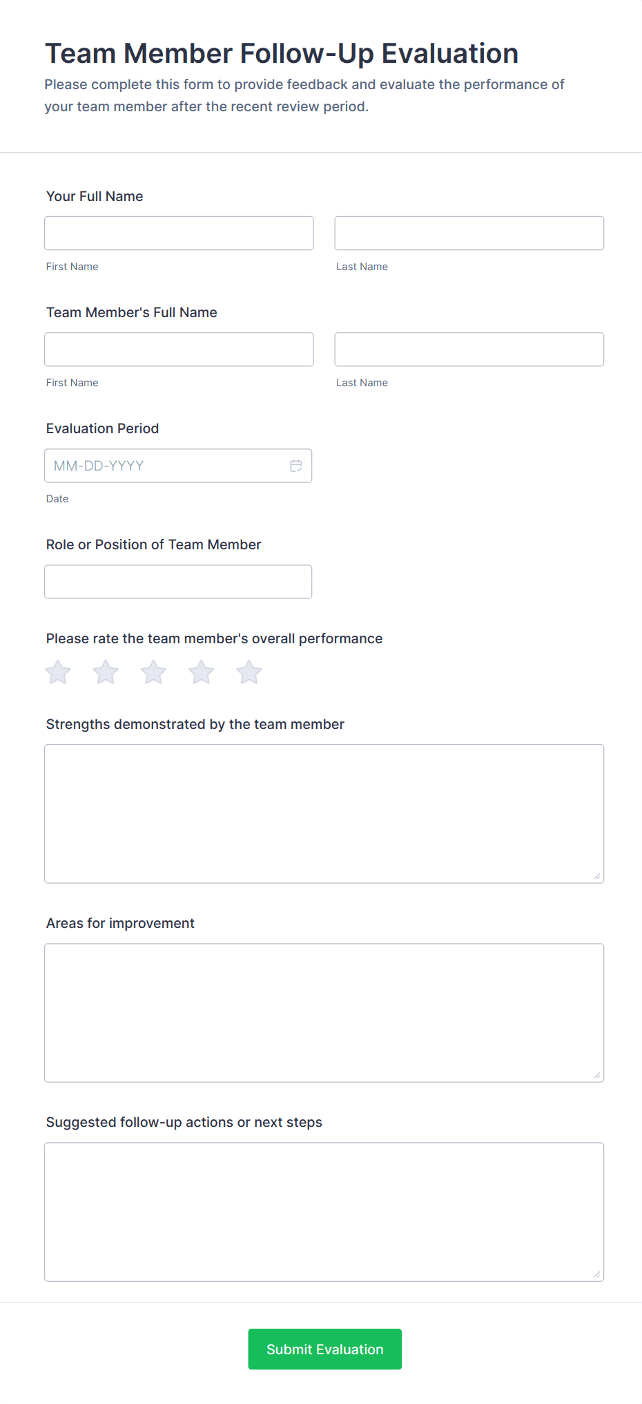 Team Member Follow-Up Evaluation Form Template | Jotform