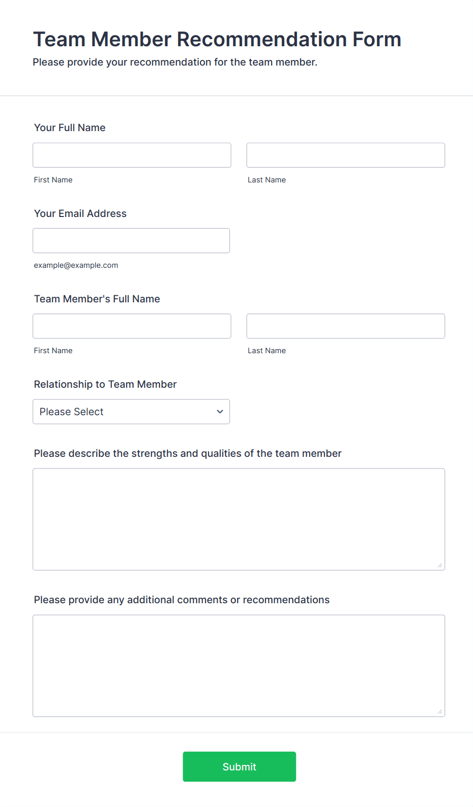 Team Member Recommendation Form Template | Jotform