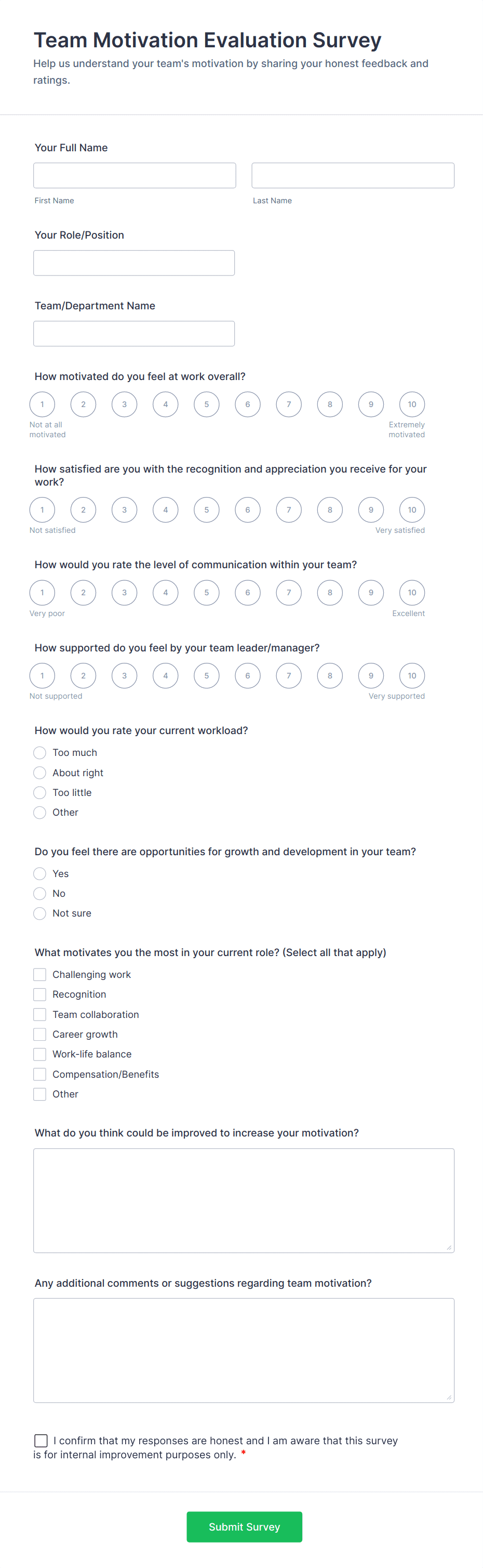 Team Motivation Evaluation Survey Form Template | Jotform