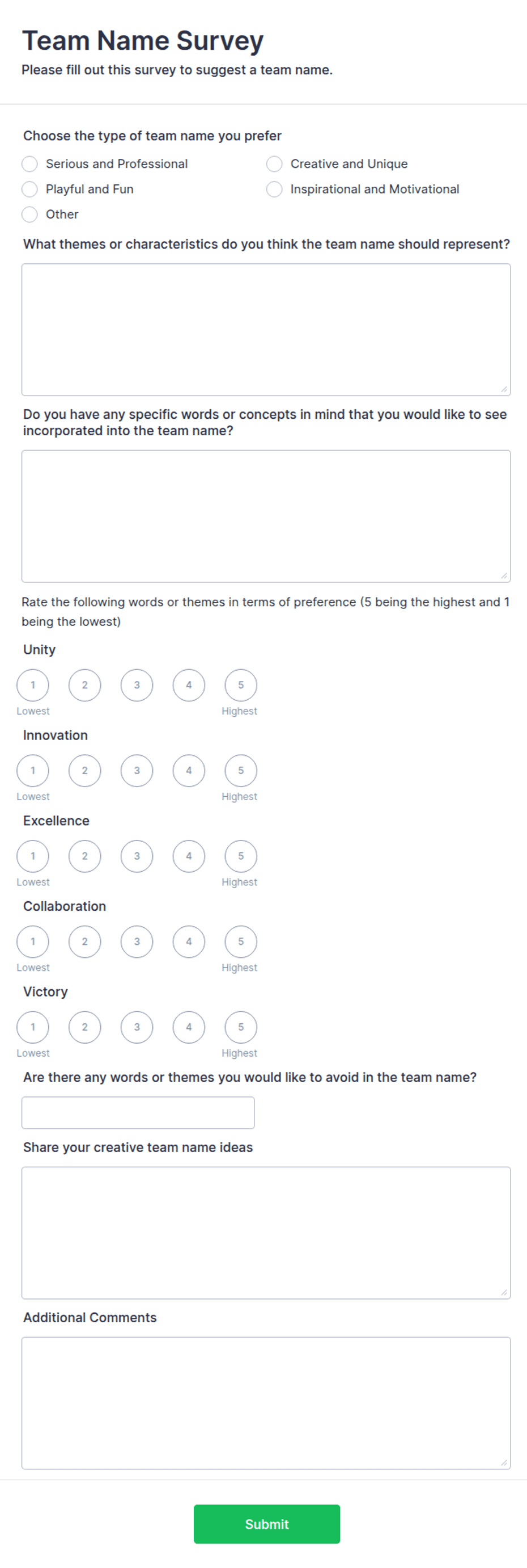 Team Name Survey Form Template | Jotform