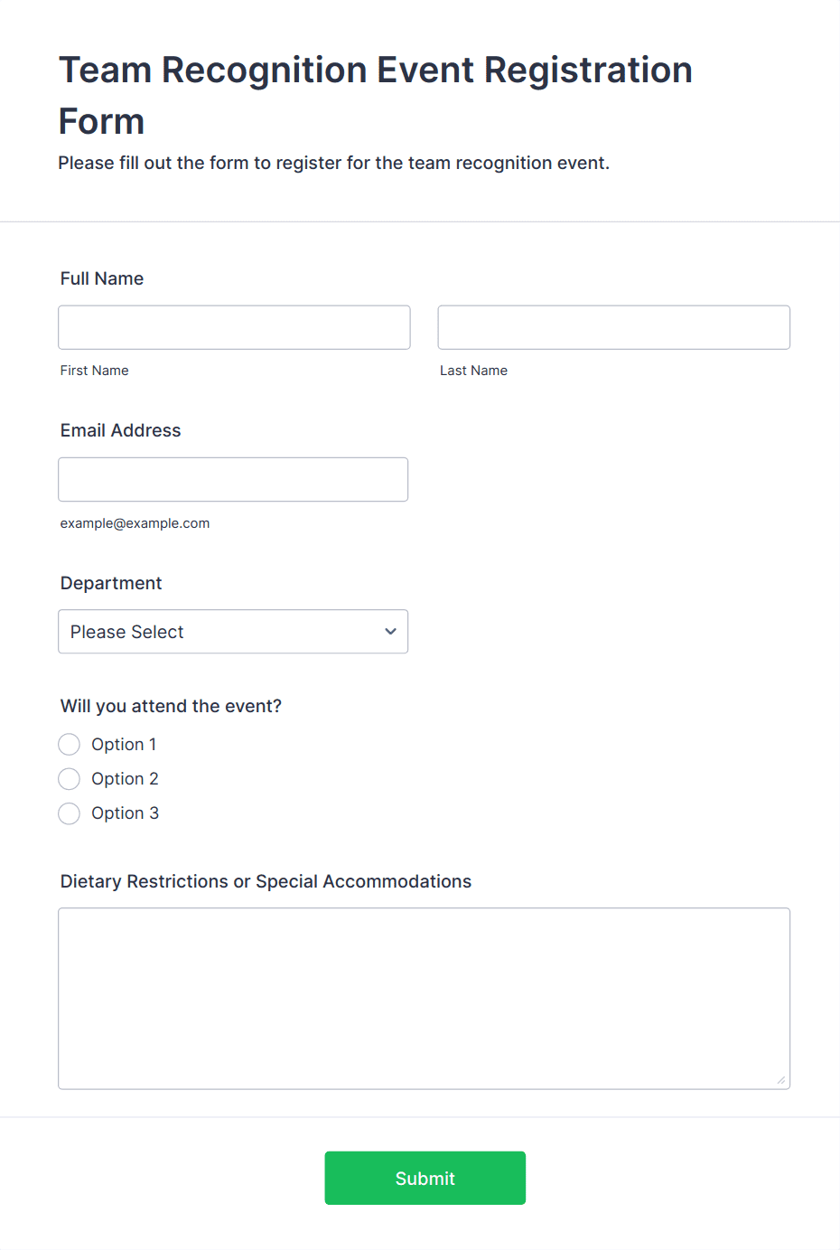 Team Recognition Event Registration Form Template | Jotform