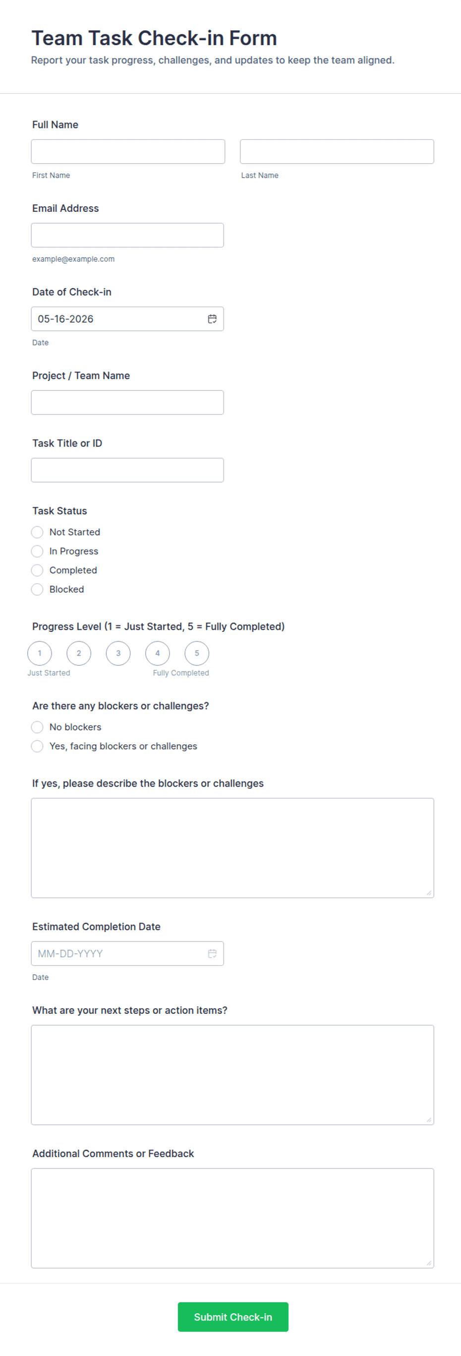 Team Task Check-in Form Template | Jotform