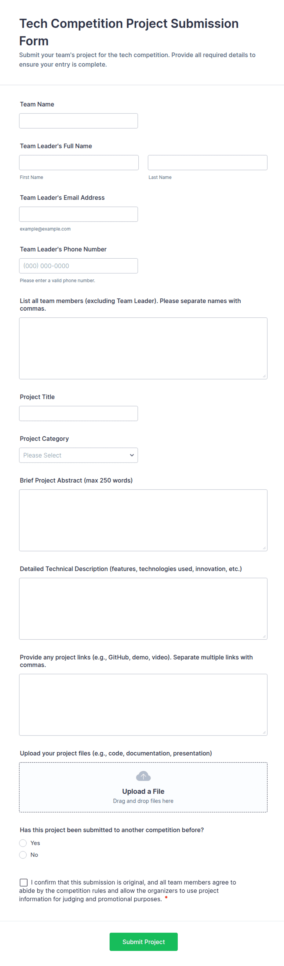 Tech Competition Project Submission Form Template | Jotform