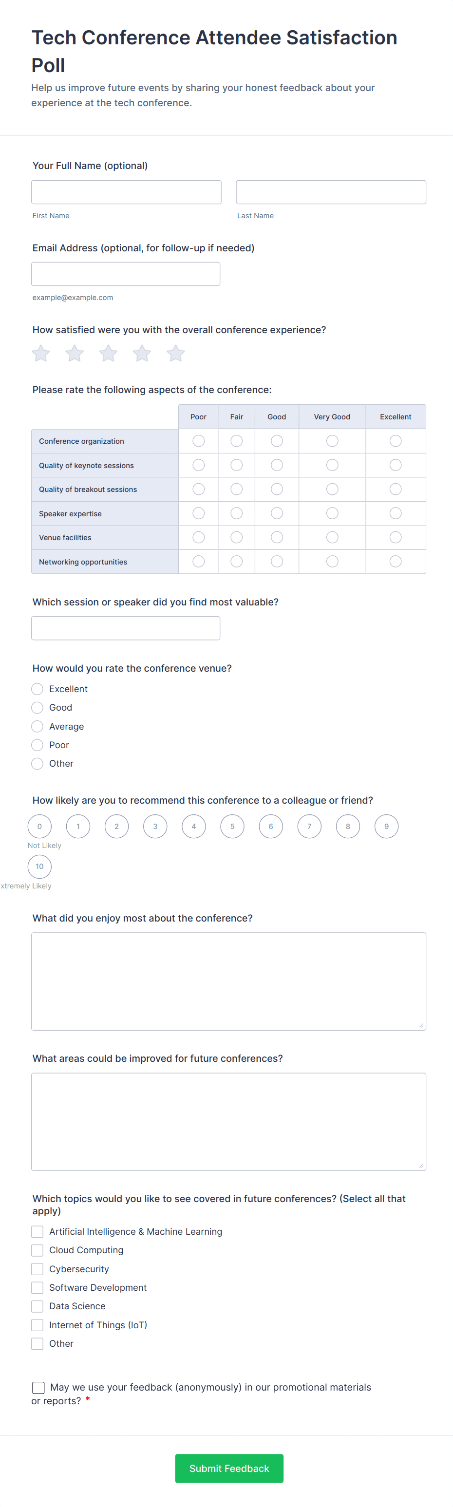 Tech Conference Attendee Satisfaction Poll Form Template | Jotform