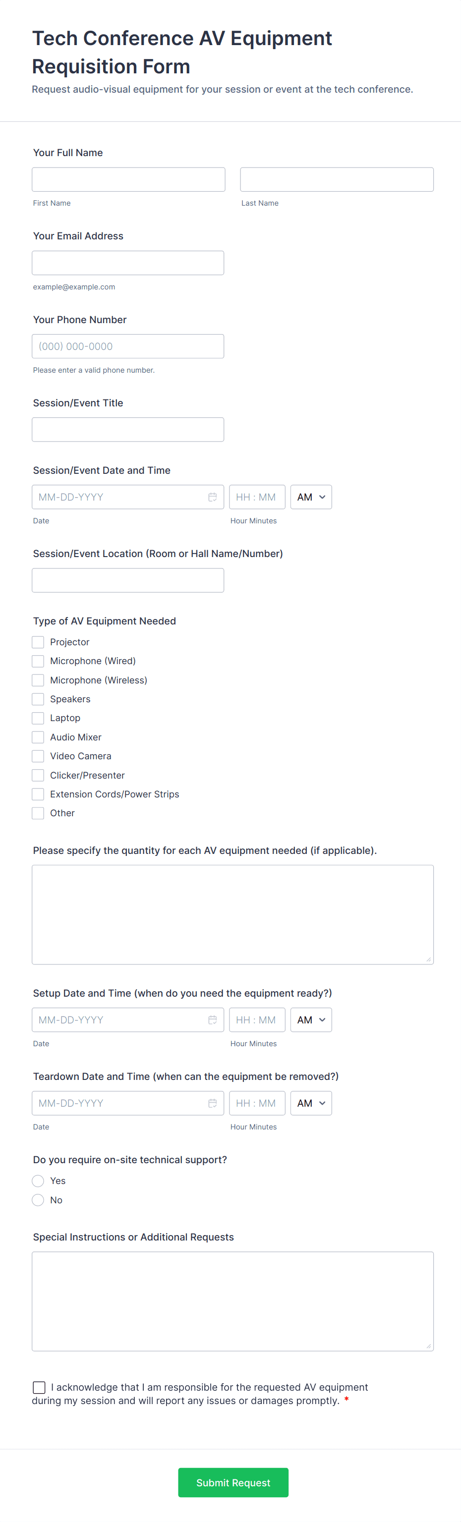 Tech Conference AV Equipment Requisition Form | Jotform