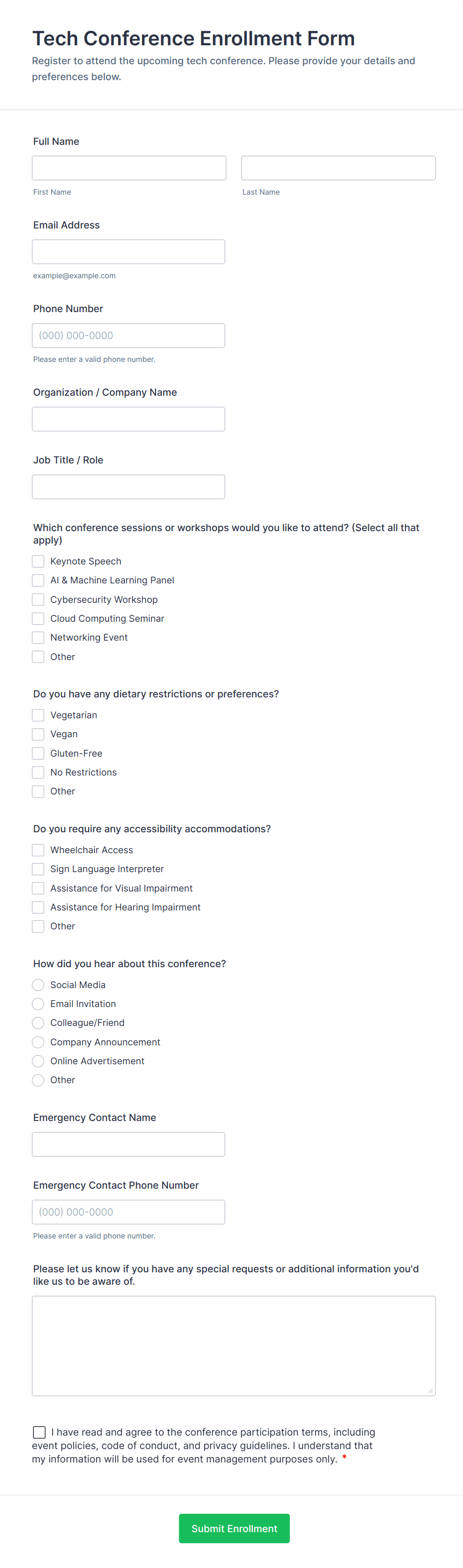 Tech Conference Enrollment Form Form Template | Jotform