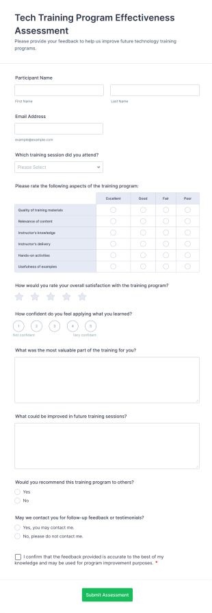Tech Training Program Effectiveness Assessment Form Template | Jotform