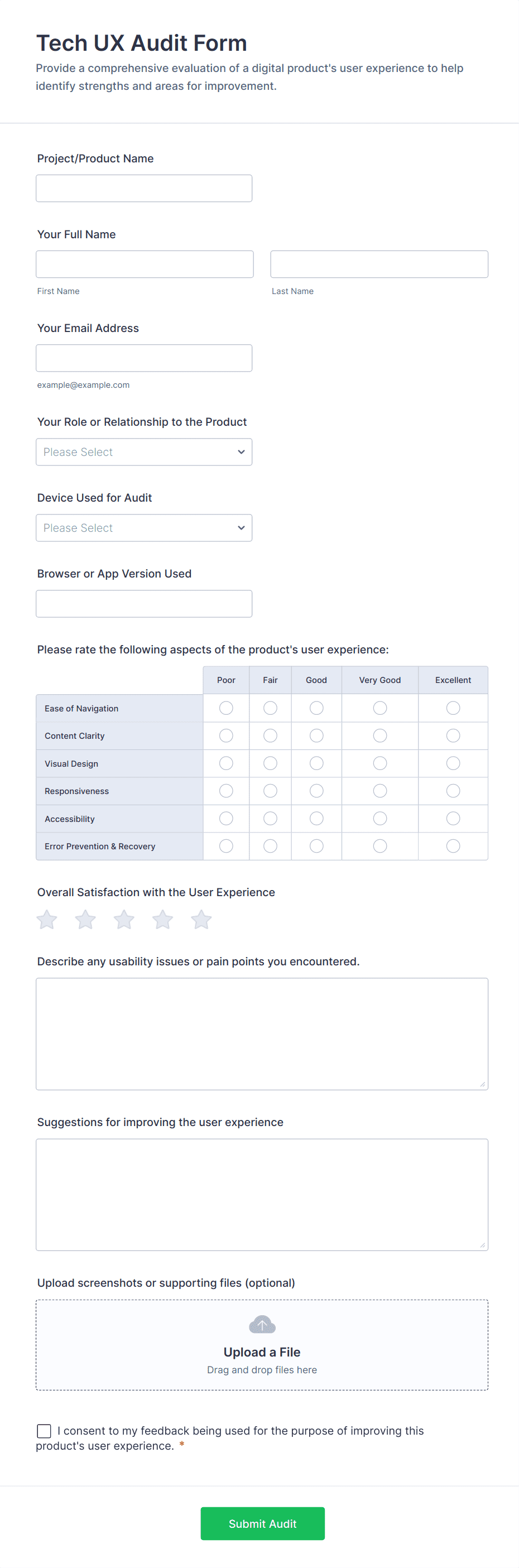 Tech UX Audit Form Template | Jotform