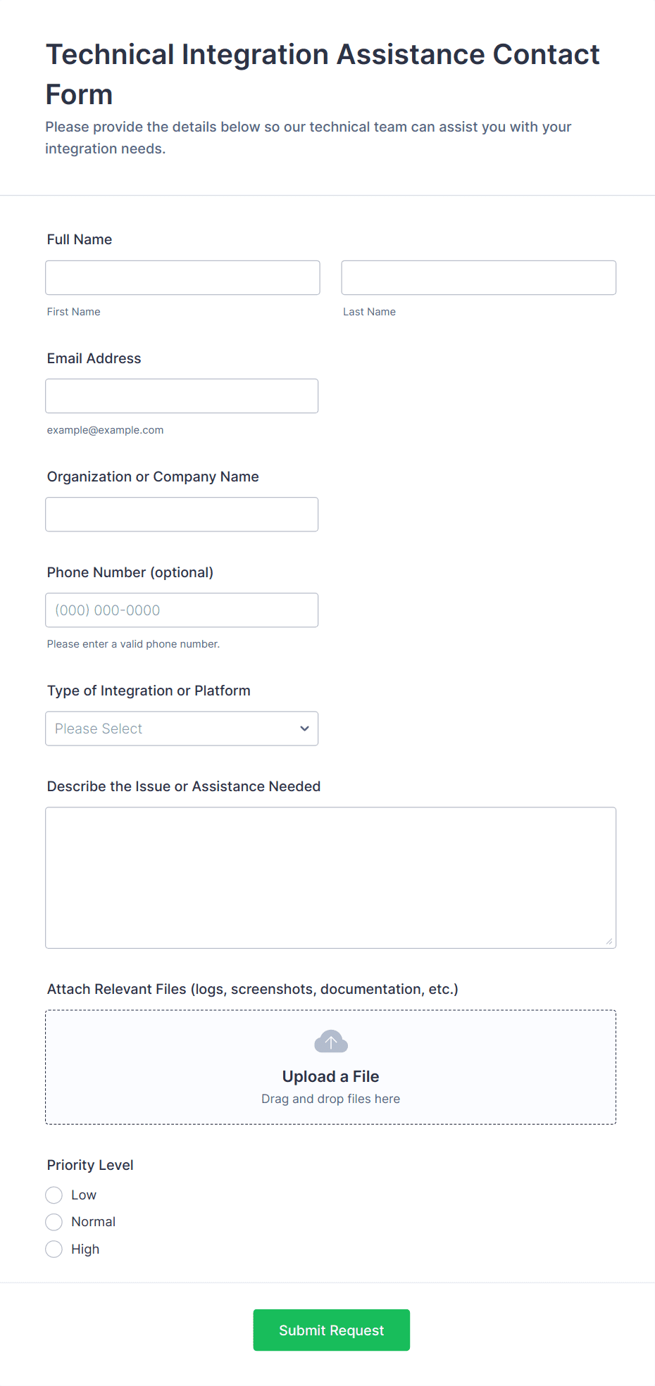 Technical Integration Assistance Contact Form Template | Jotform