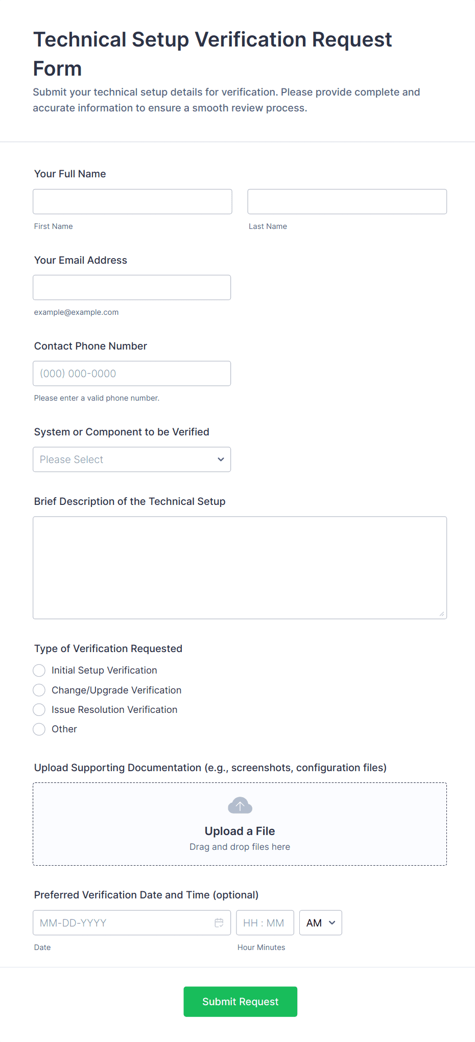 Technical Setup Verification Request Form Template | Jotform