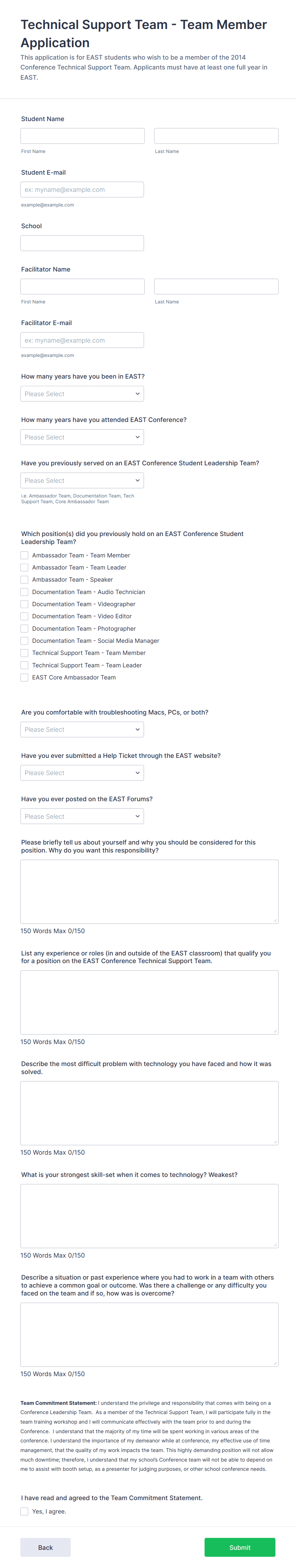 Technical Support Team Application Form Template | Jotform