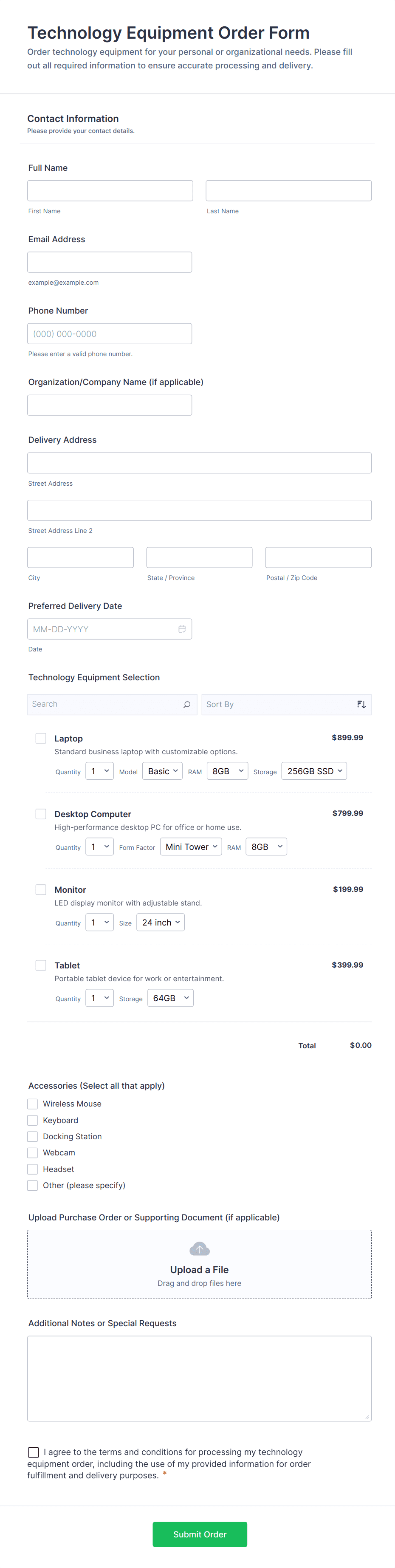 Technology Equipment Order Form Template | Jotform