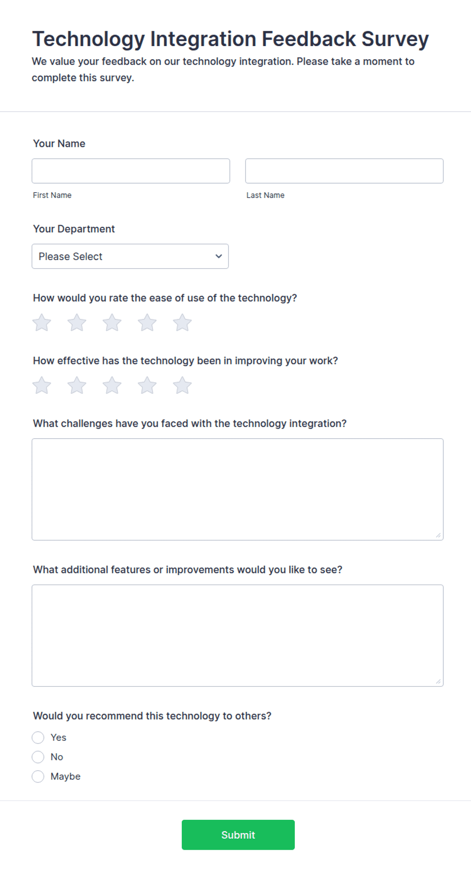 Technology Integration Feedback Survey Form Template | Jotform