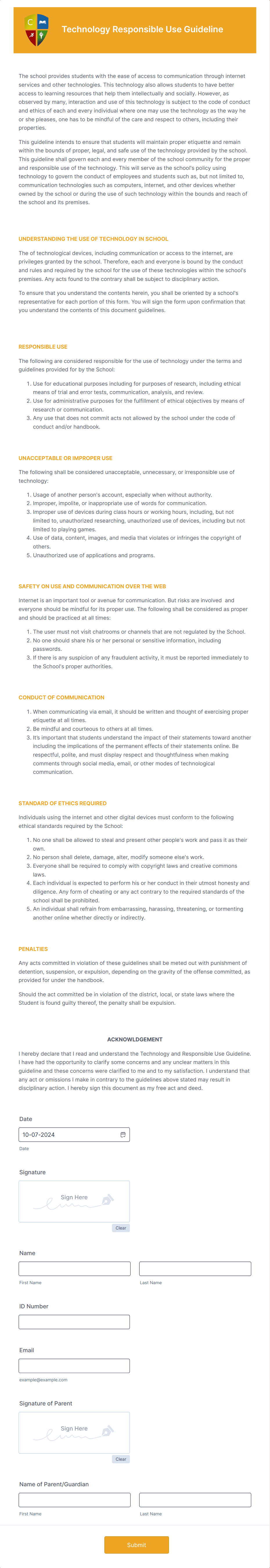 Technology Responsible Use Guideline Form Template | Jotform