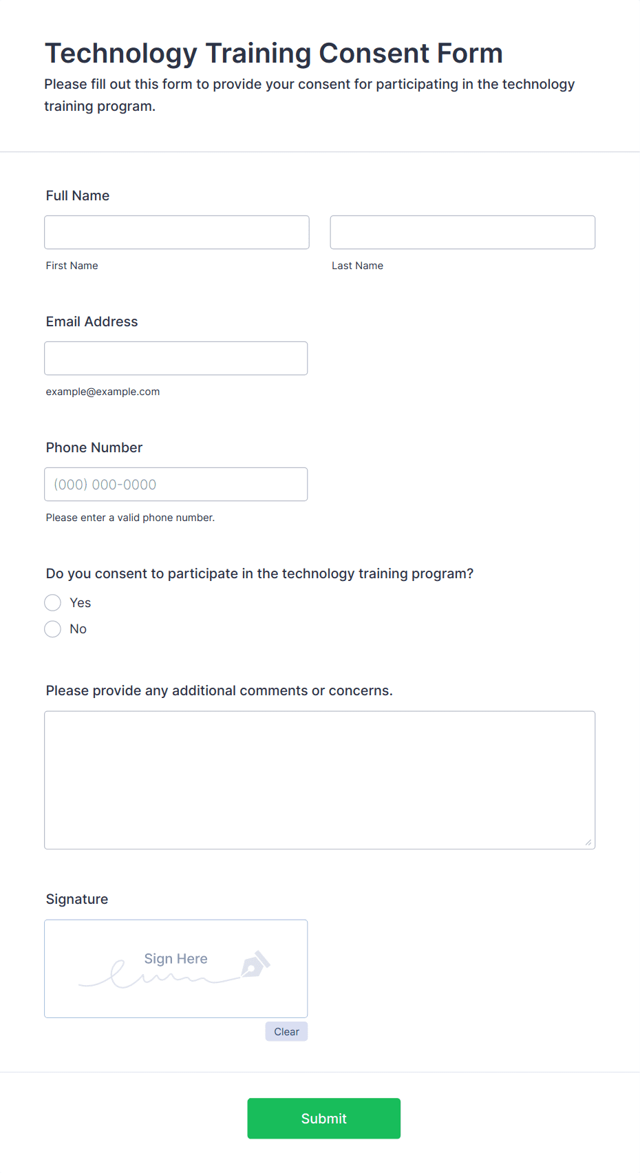 Technology Training Consent Form Template | Jotform