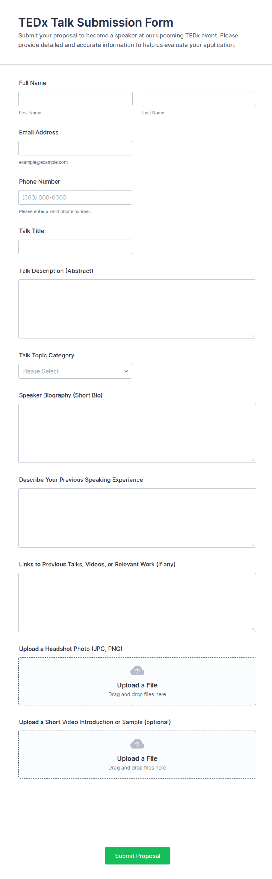 TEDx Talk Submission Form Template | Jotform