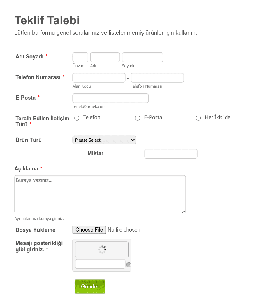 Teklif Talebi Form Şablonu | Jotform