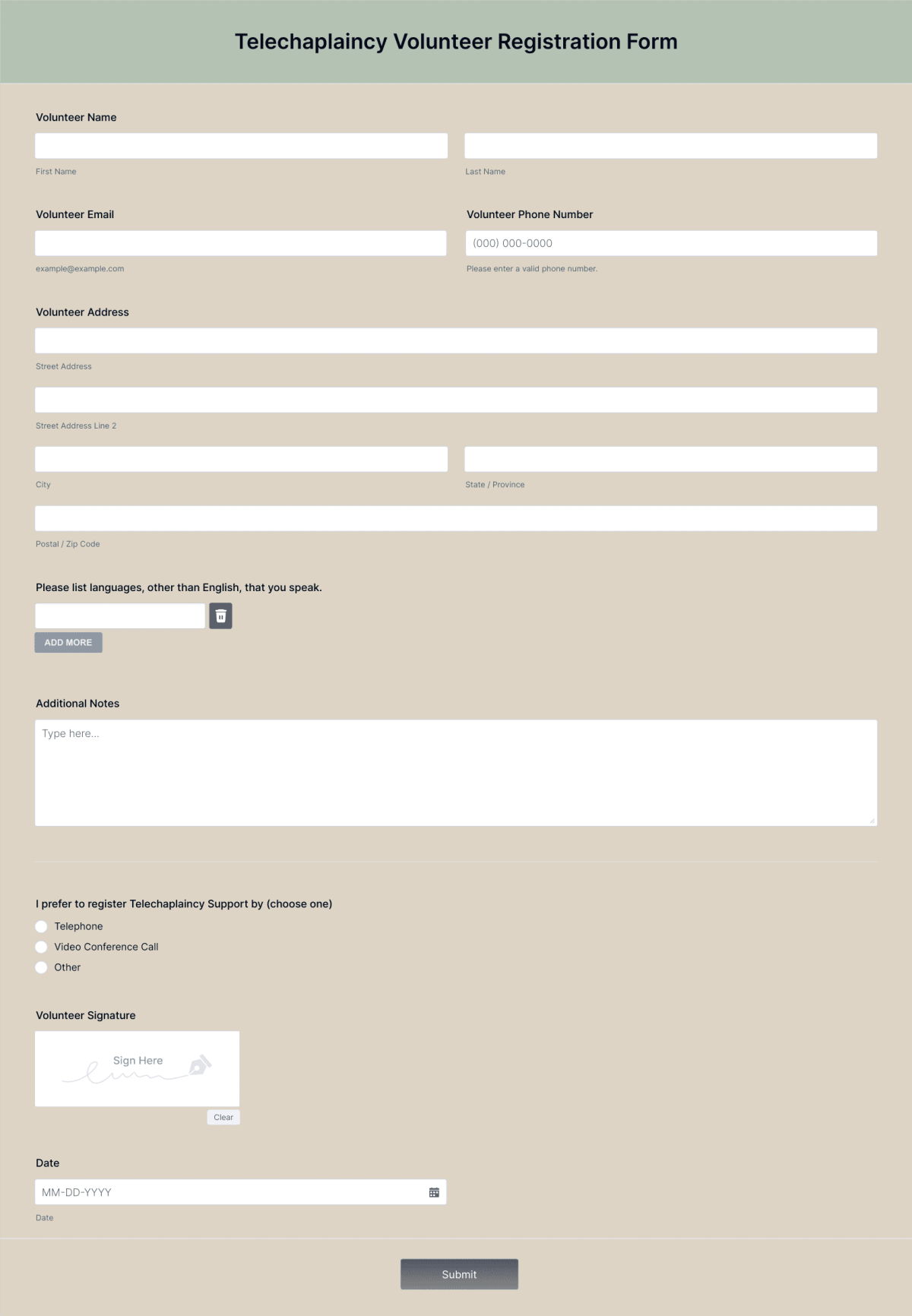 Telechaplaincy Volunteer Registration Form Template | Jotform